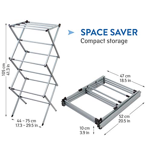 Artmoon Gobi Foldable Drying Laundry Rack, Portable Clothes Horse Made of Rustproof Steel, Extendable 17.3''- 29.5''
