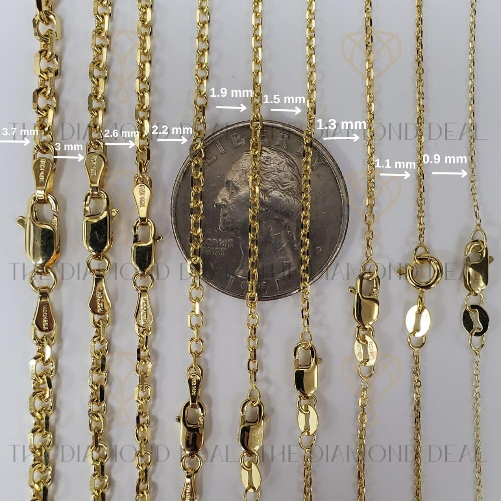 14k SOLID Yellow Gold 4.0mm Shiny Diamond Cut Cable Link Chain Necklace for Pendants and Charms with Lobster-Claw Clasp (18", 20", 22", or 24 inch)