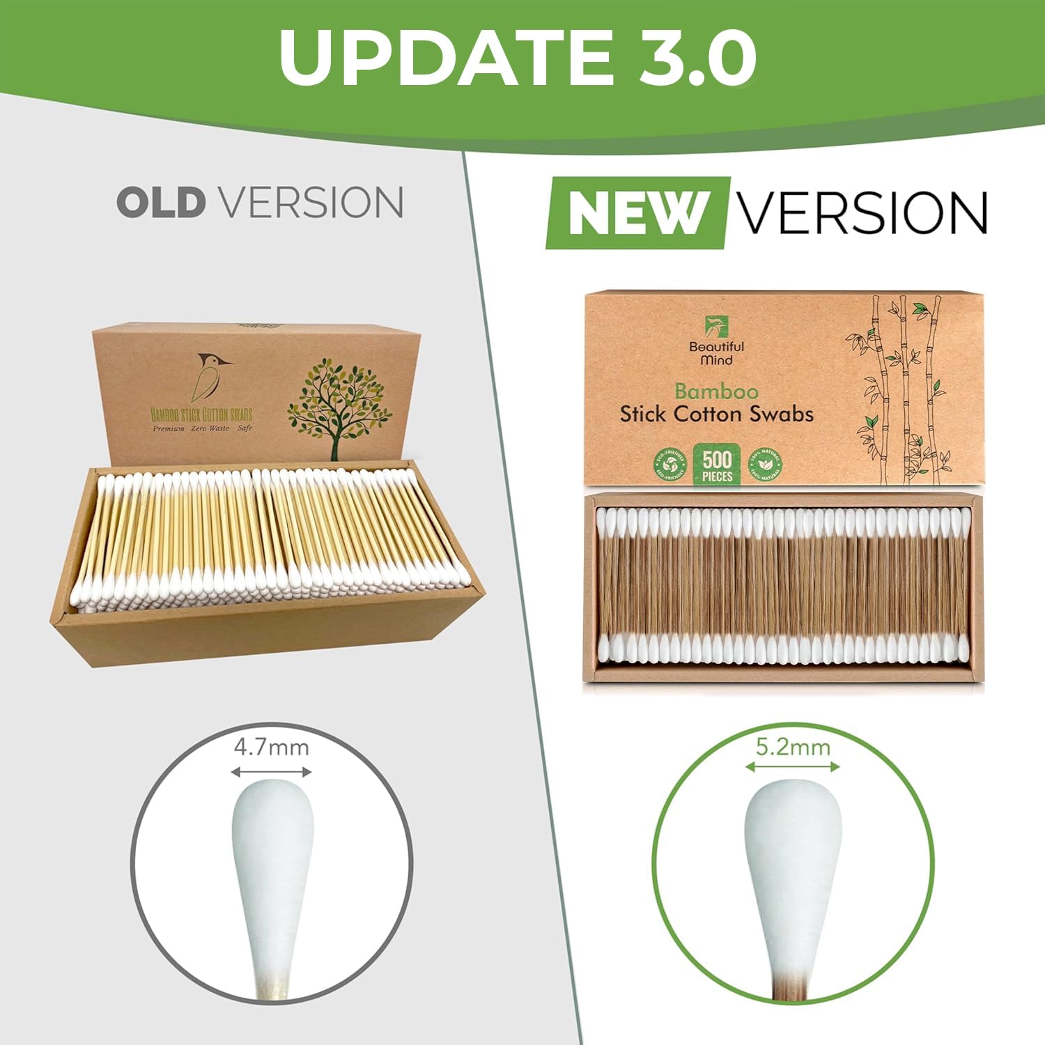 Beautiful Mind Bamboo Cotton Swabs for Ears – 500 Pack – Qtips with Carbonized Bamboo for Durability – Eco-Friendly, Biodegradable & Vegan – 100% Organic Cotton Ear Swabs for Makeup