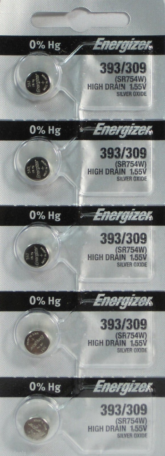 393 or 309 Energizer - 1 Pack of 5 Batteries. SR48W, AG5, LR754, SR754W Timex F Energizer 393