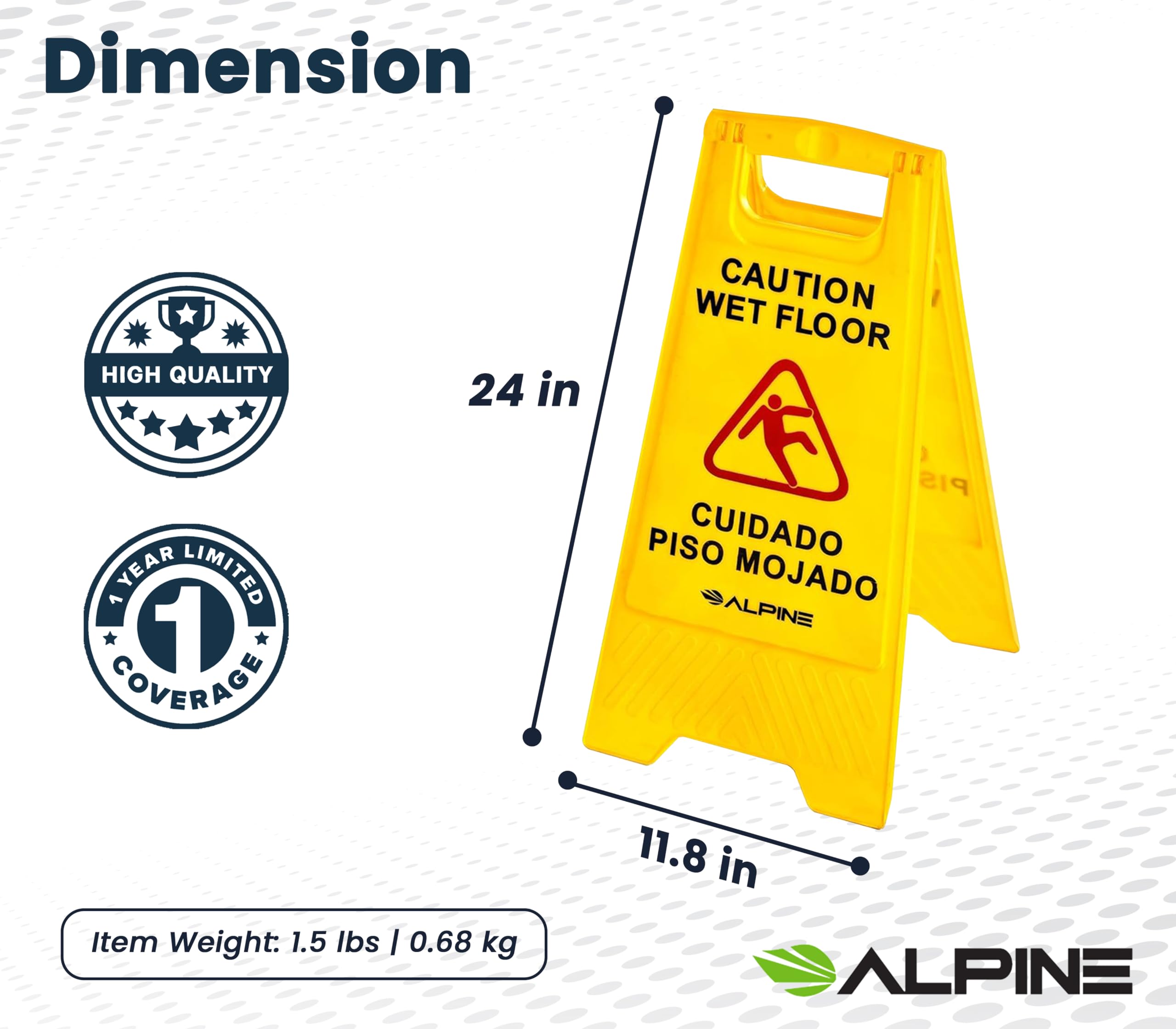 Alpine 24 Inch Caution Wet Floor Sign, High Visibility Yellow Caution Slippery When Wet Sign - Bilingual Safety Warning Sign to Easily Avoid Slippery Accidents in Businesses & High Traffic Areas