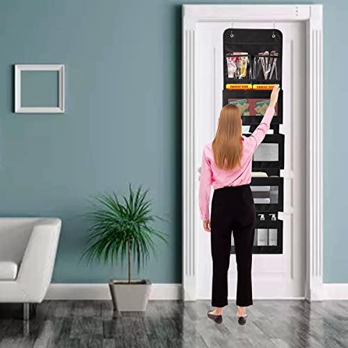 2 Pack Over Door Hanging Organizer, Boczif 5-Shelf Wall Mount Storage with 4 Large Pocket and Mesh Clear Window, Closet Door Organizer for Bathroom,Pantry,Closet,Dorm,Toys,Kitchen, Cosmetics (2-Black)
