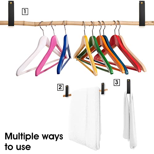Abeillo 4 Pcs Leather Wall Hooks, Medium Leather Straps Hanger Towel Hook, Leather Strap Shelf Wall Hanging Strap Holder for Bathroom Kitchen Bedroom Nordic Boho Decor(Black)