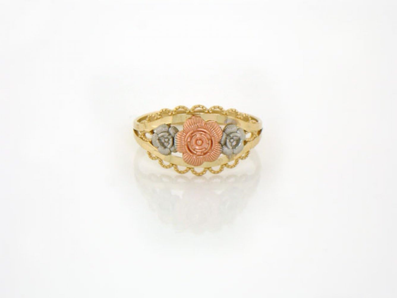 10k Solid Gold Tri-color Flower Rose Ring Jewelry (Style# 1415) - Size 9.75
