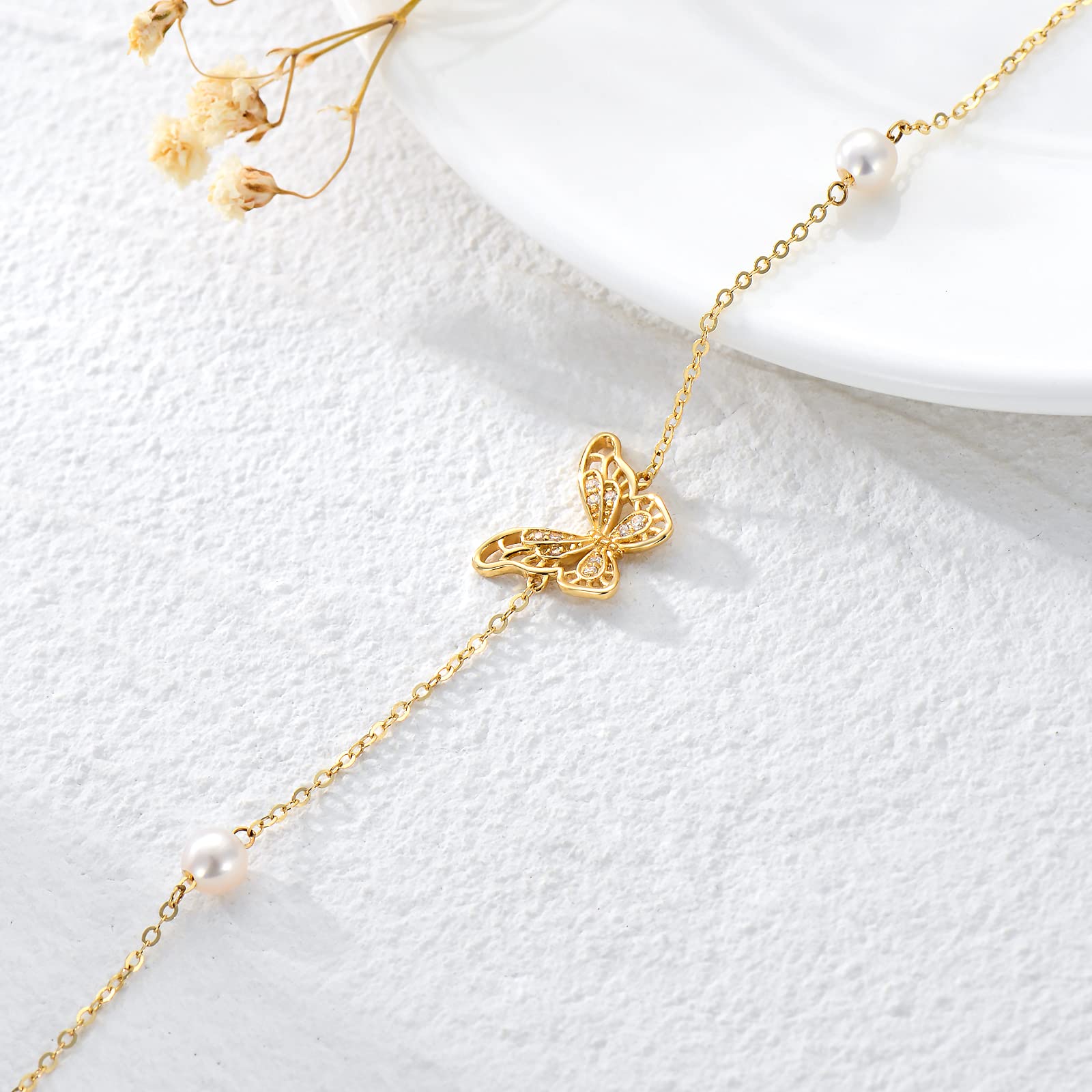 14k Solid Gold Butterfly Bracelets for Women Bracelets for Her Real Gold Chain Bracelet