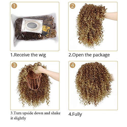 AISI QUEENS Afro Wigs For Black Women Short Kinky Curly Brown Mixed Blonde Synthetic Wig with Bangs Heat Resistant Wigs With Wig Cap