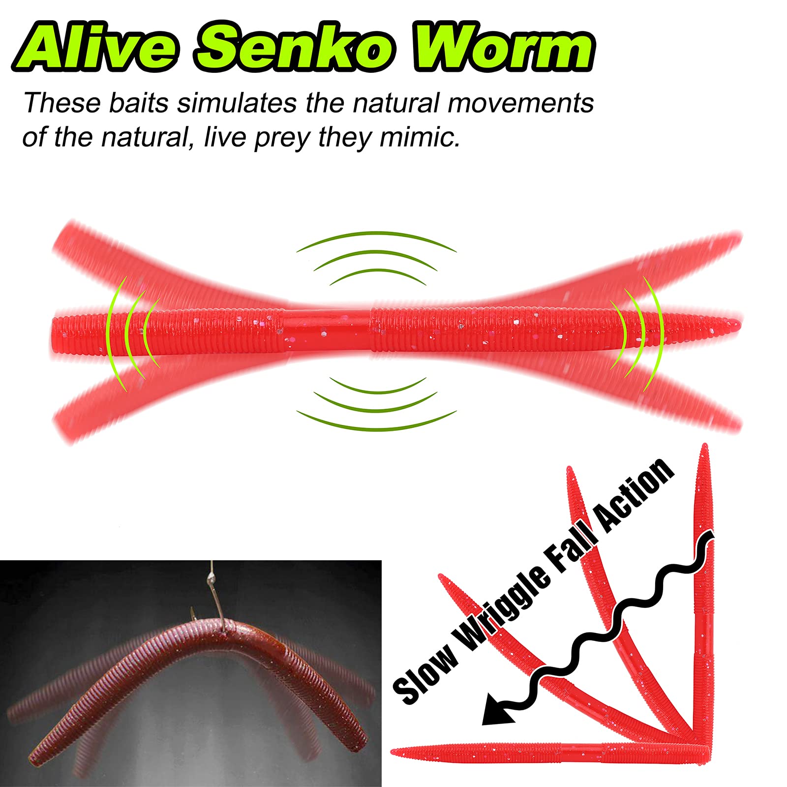 129 PCS Bass Fishing Kit 5.5ββ Wacky Senko Worms Soft Wacky Rig Plastic Stick Baits (129 pcs Fishing Worm Kit)