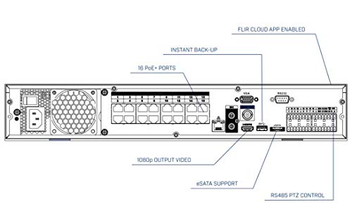 FLIR Digimerge DNR516P2 HD Security NVR, 16 Ch, 16 PoE Port, 4 HDD Slot, Supports 720p/1080p/3MP/4MP/2K/5MP Flir, Lorex and Dahua IP Cameras, Dahua DMSS, Black, 2TB, (M.Refurbished)