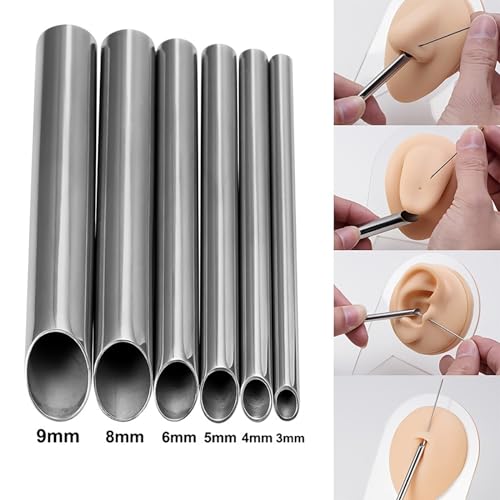 CHUANCI 361L Surgical Steel Piercing Receiver Piercing Needle Receiving Tube Body Jewelry Holding Tattoo Supplies Microblading Tools (6PCS 8mm(0g))
