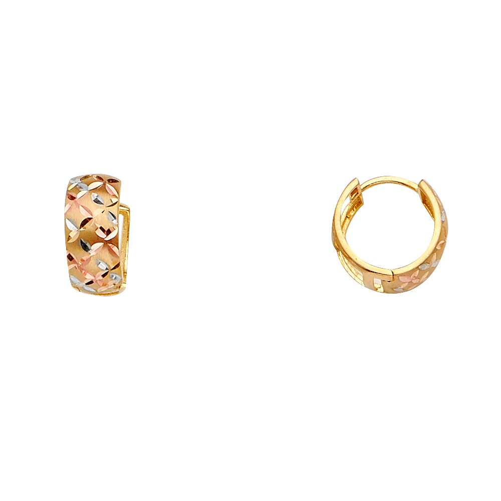 14k Tri Color Gold 5mm Huggies Hoop Earrings (12 x 12mm)