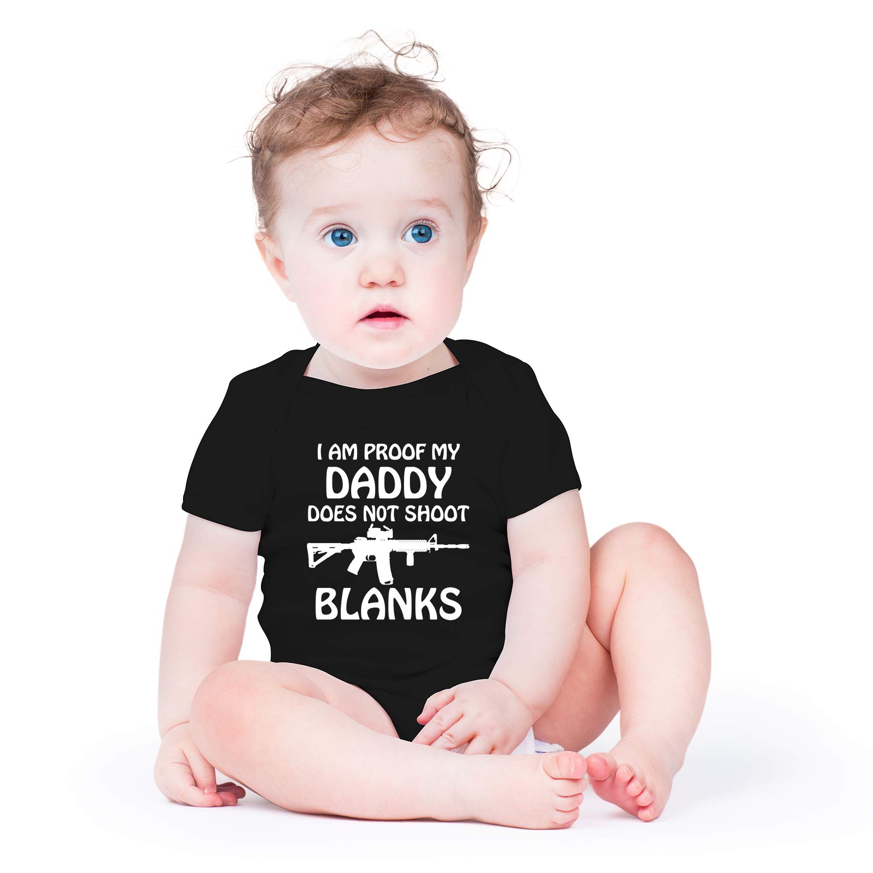 AW Fashions I Am Proof My Daddy Does Not Shoot Blanks Baby Bodysuit Funny Cute Newborn Infant Clothes (Newborn, Black)