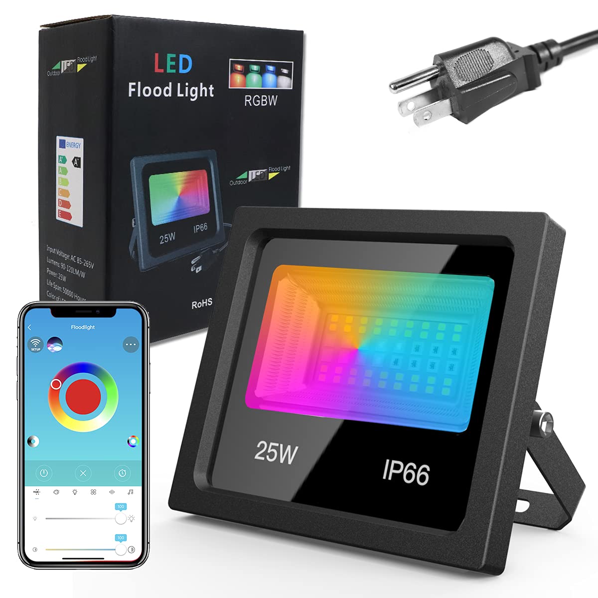 25W RGB LED Flood Light Color Changing Spot Floodlight Indoor Outdoor,Bluetooth Smart Uplighting Floor Lamp Uplight Christmas Spotlight Wall Wash Light Halloween Garden Party Stage Strobe Light