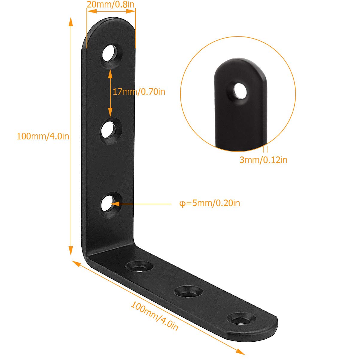 16 PCS L Shelf Brackets 4Inch, Cast Iron 4x4 Inch Heavy Duty L Shape Corner Brace, Black Floating Shelves Bracket for Hanging DIY Shelving or Bookshelf, 3mm Thick Angle Joint Bracket Fastener