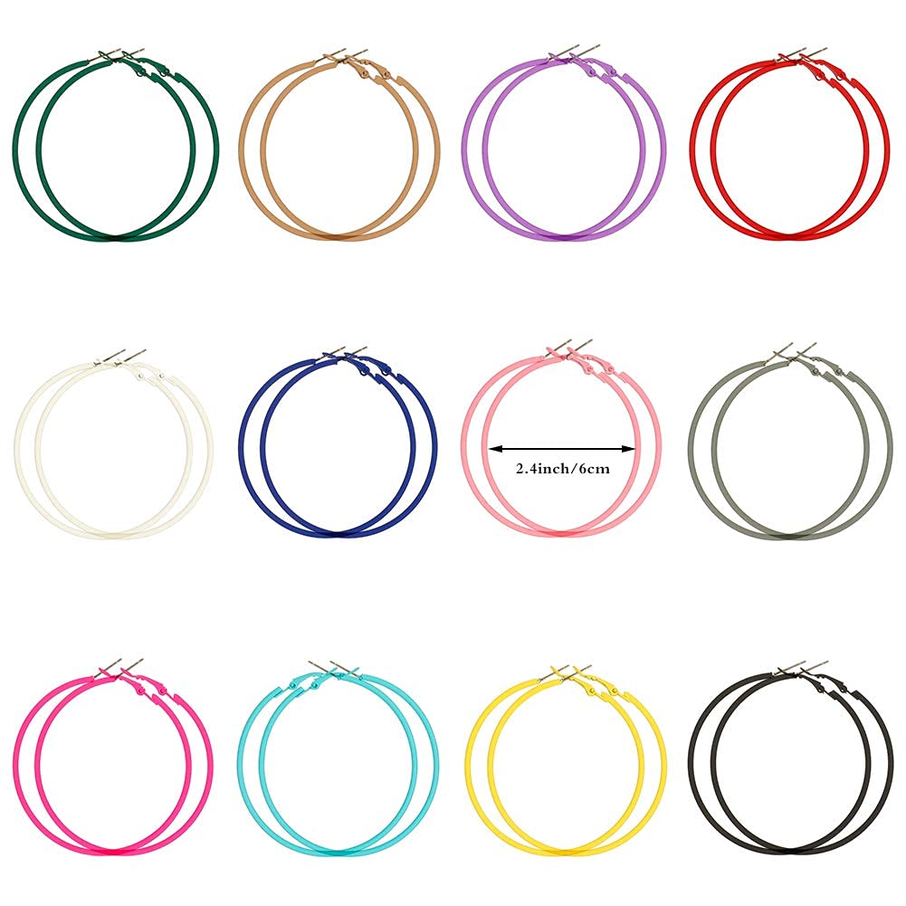 12 Pairs 80s Hoop Earring Retro Earrings Dangle Earrings Colorful Neon Earrings (6cm)