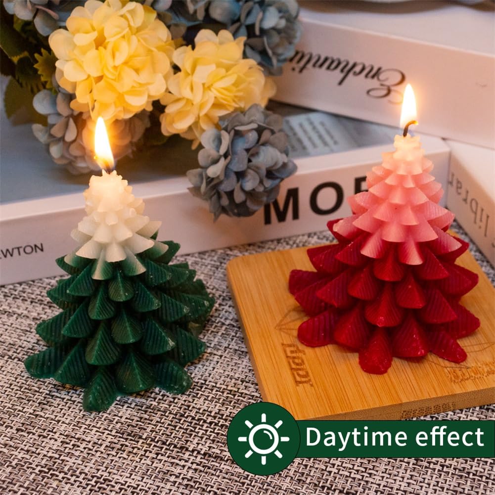2 Pcs Large Christmas Candles Decor, Christmas Tree Shaped Scented Candle Tea Lights Candles Soy Wax Aromatherapy Candles Gift for Christmas Party Decor Home Table Holiday New Year Decorations