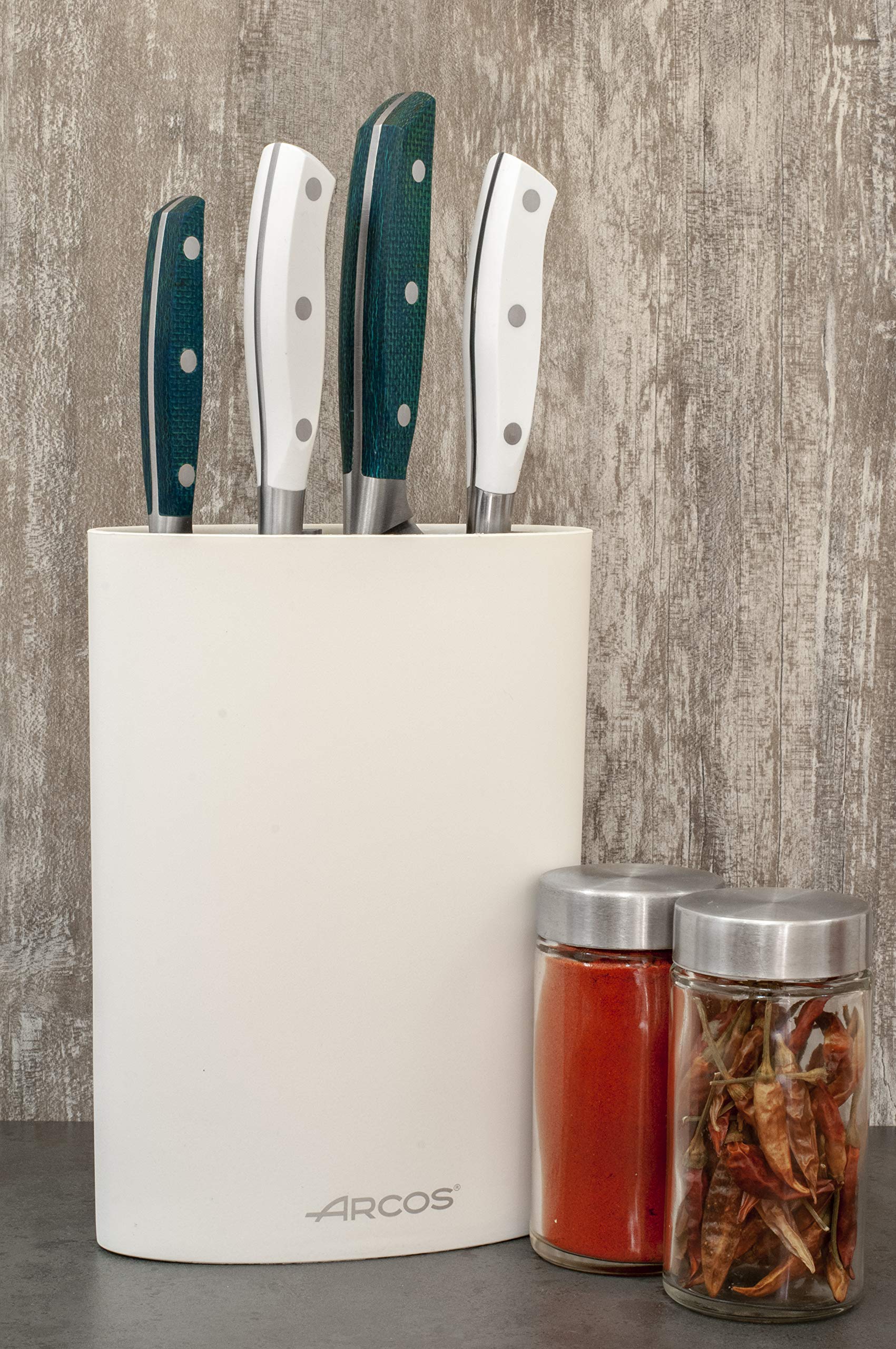 Arcos Universal Knife Block in Thermoplastic Elastomer. Knife Storage, Holds Knives up to 8'' Inch. White Color. Series Universal