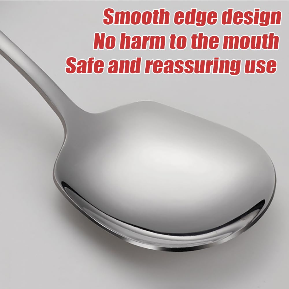 2 Pcs Large Stainless Steel Soup Spoons,Silver Square Head Design Serving Spoons Dumplings Ramen Ice Cream Dessert Long Handle Big Soup Spoon For Restaurant Tableware Kitchen Gadgets Cooking Utensils