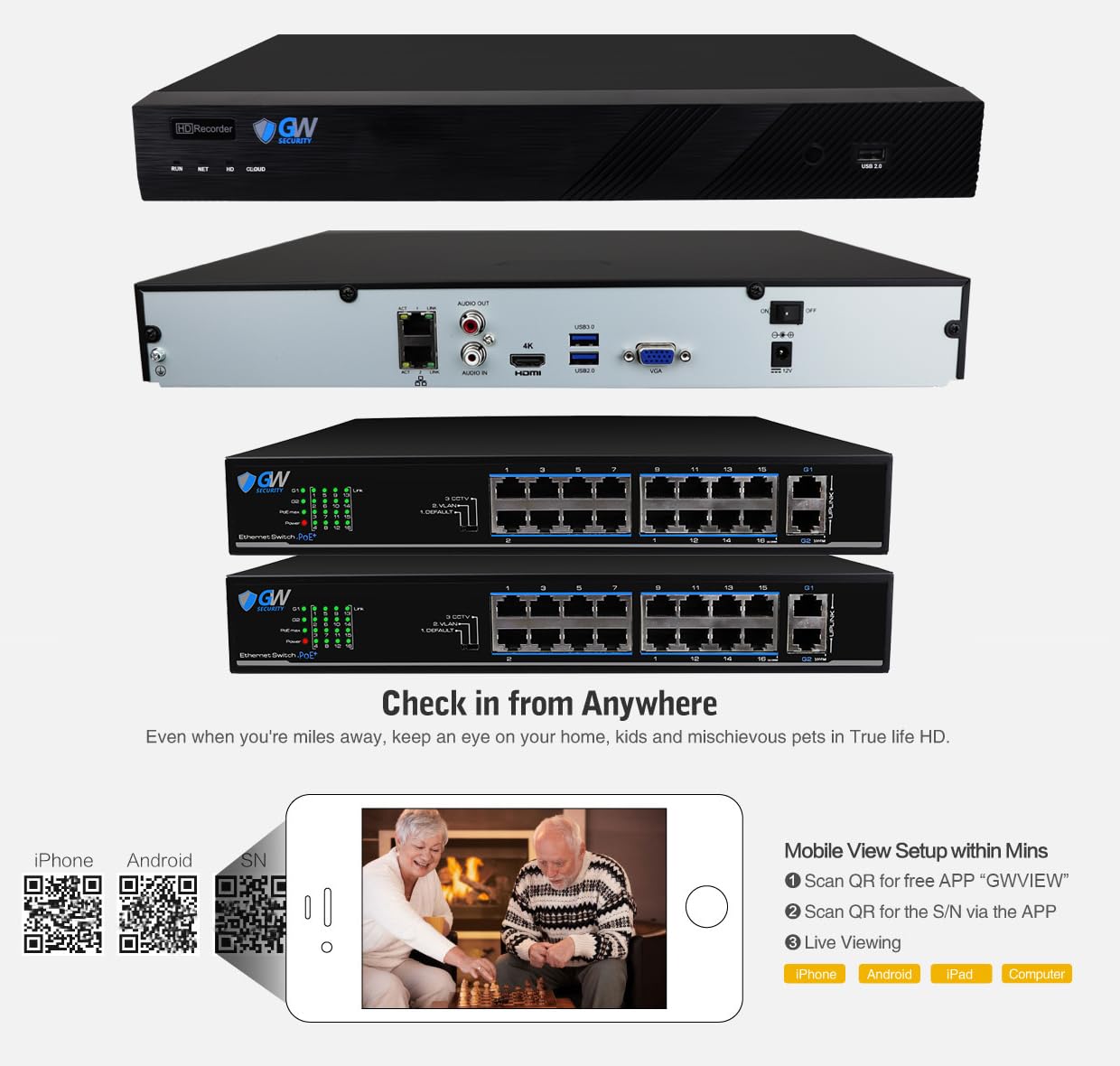 GW 32 Channel 4K NVR 8MP (3840x2160) H.265+ Color Night Vision Smart AI Security Camera System - 32 x UltraHD 4K Human Detection PoE IP Microphone Outdoor/Indoor Bullet Camera, 15 AI Functions