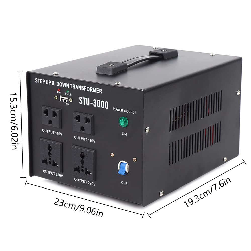 3000W Voltage Converter Transformer Machine Power Converters Voltage Changer 3-Prong Plug AC Power Transformer Heavy Duty Step-up/Step-Down 110V to 220V/220V to 110V