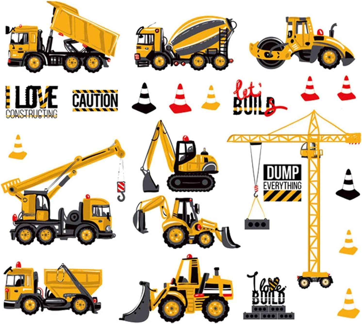 AIYANG Construction Vehicles Wall Stickers Truck Digger Tractor Crane Engineering Car Wall Stickers for Boys Bedroom Playroom Construction Decor for Boys Room Decoration