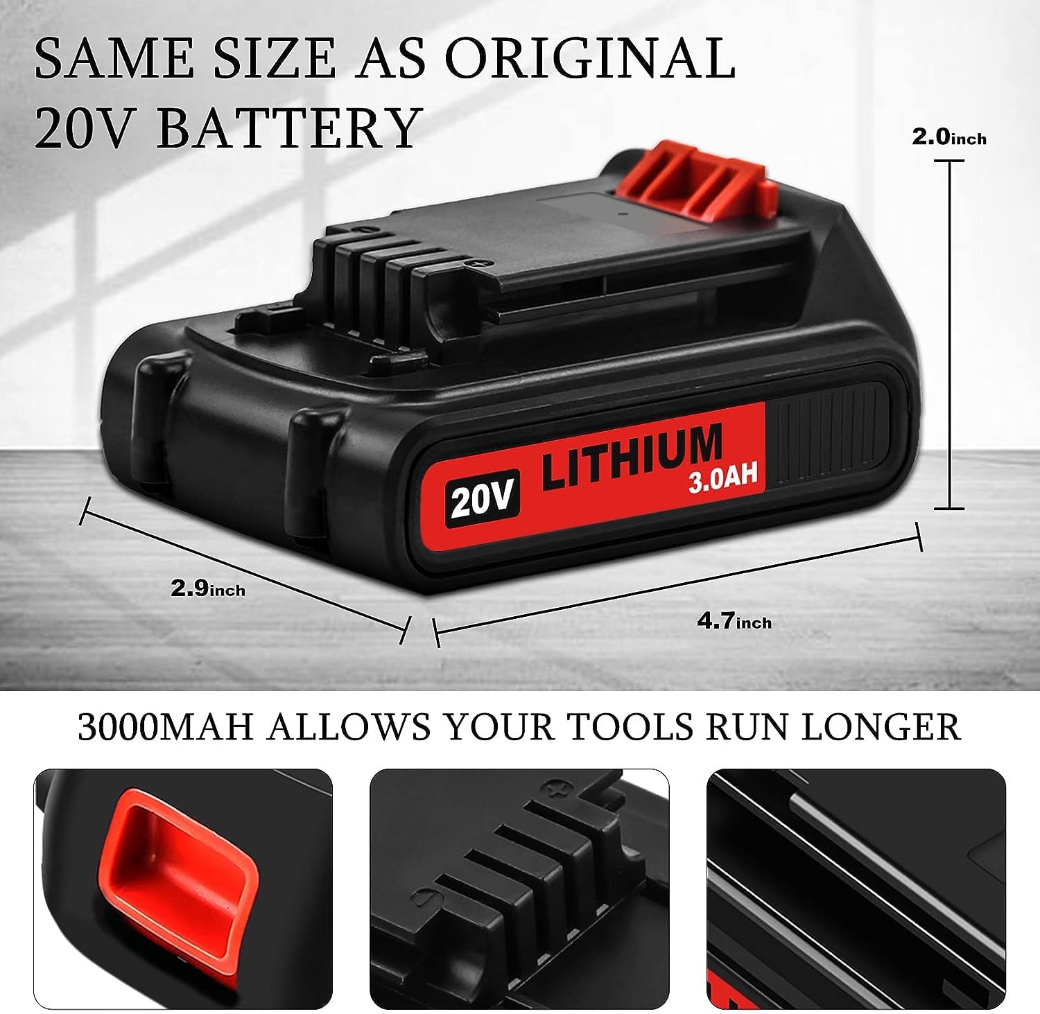 2 Pack 20Volt 3.0Ah MAX LBXR20 Repalcement for Black and Decke 20v Lithium Battery Compatible with Black and decker 20v battery LB20 LBX20 LST220 LBXR2020-OPE LBXR20B-2 LB2X4020 Cordless Tool(red)
