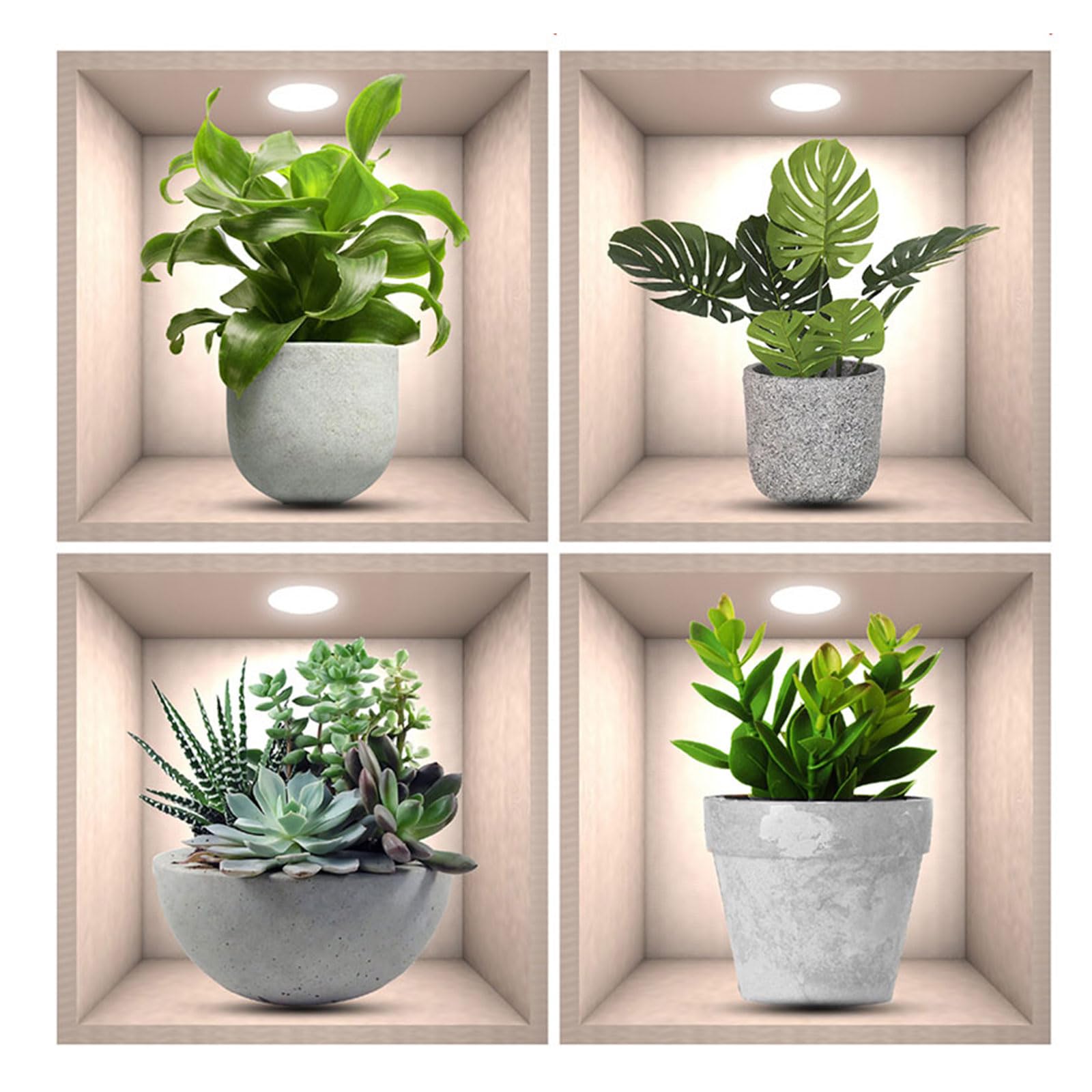 3D Creative Plant Wall Stickers Green Plants Wall Sticker Creative DIY Peel and Stick Removable Adhesive Wall Stickers for Home Art Room Bedroom Background Decoration (KSW-1003)