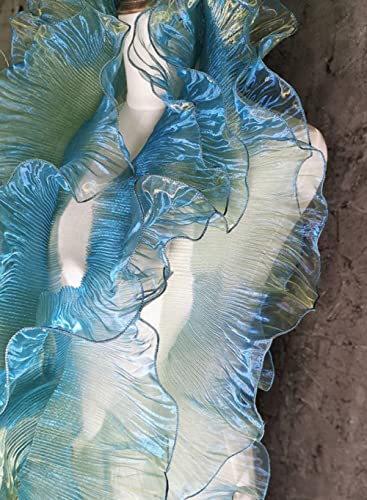 400 Inches Organza Ruffled Fabric Ruffle Lace Border Lace Fabric for Crafts and Cake Decoration, 11 Yards (Gradient Yellow Blue)