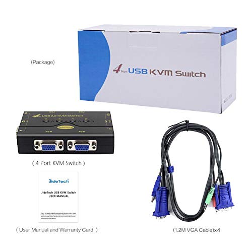 4 Port VGA KVM Switch with USB Hub and Audio Support Wireless Keyboard Mouse Connection and Push Button Switching Function