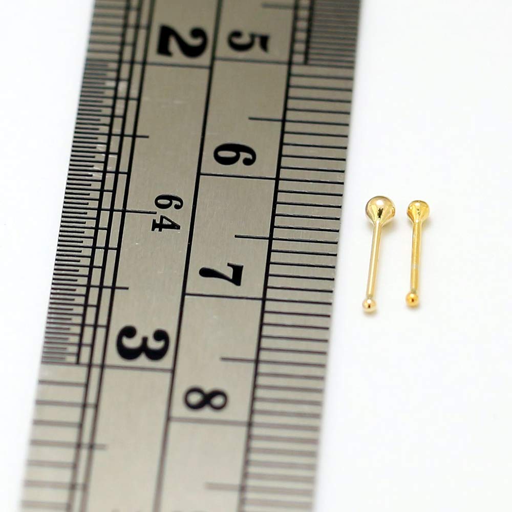 14K Solid Yellow Gold with 2MM Ball - Ball End Nose Pin Body jewelry