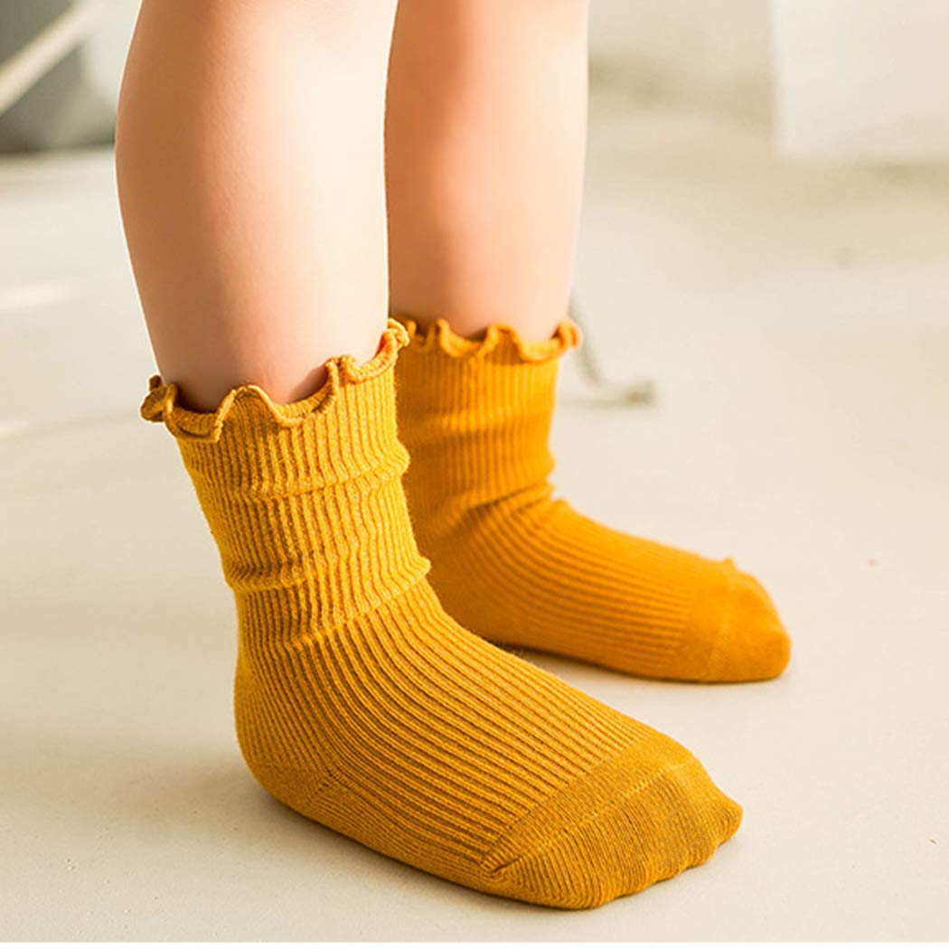 Ashmyova Baby Girls Boys Combed Cotton Socks Toddler Ankle Ruffles Sock Non-Slid for Newborn Infant Childrens 6PACK Size 3-5T
