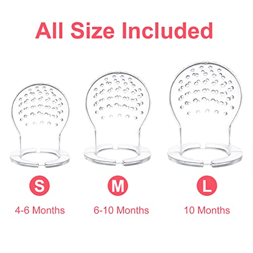 Food Feeder Baby Fruit Feeder Pacifier (3 Pcs) with 6 Different Sized Silicone Pacifiers 2 PCS Silicone Baby Food Dispensing Spoon 90ML with 2 Baby Spoons Pacifier Clip Infant Fruit Teething Toy-Pink