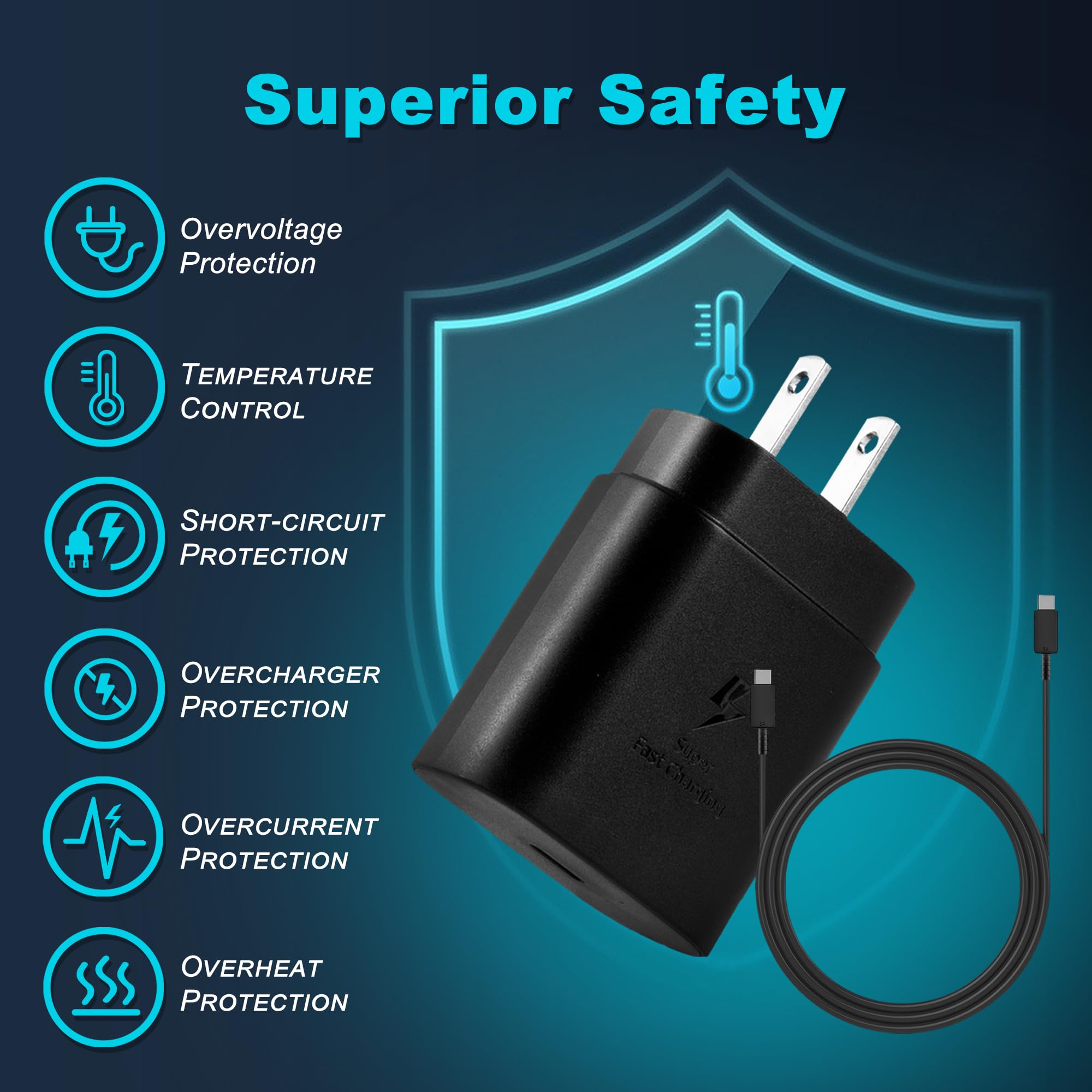 2 Pack 25w Samsung Super Fast Quick Wall Phone Charger with 2 Pack 6 Feet Type C Cable, for Galaxy Android S23 Ultra/S23/S23+/S22/S22 Ultra/S22+/S21 Ultra/S20 Ultra/Note 20/Note 10/Z Fold 3