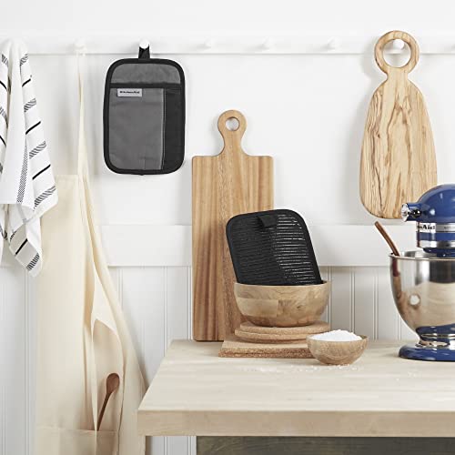 KitchenAid Beacon Two-Tone Non-Slip Pot Holder Set, Contour Silver/Onyx Black, 7"x10", 2 Piece