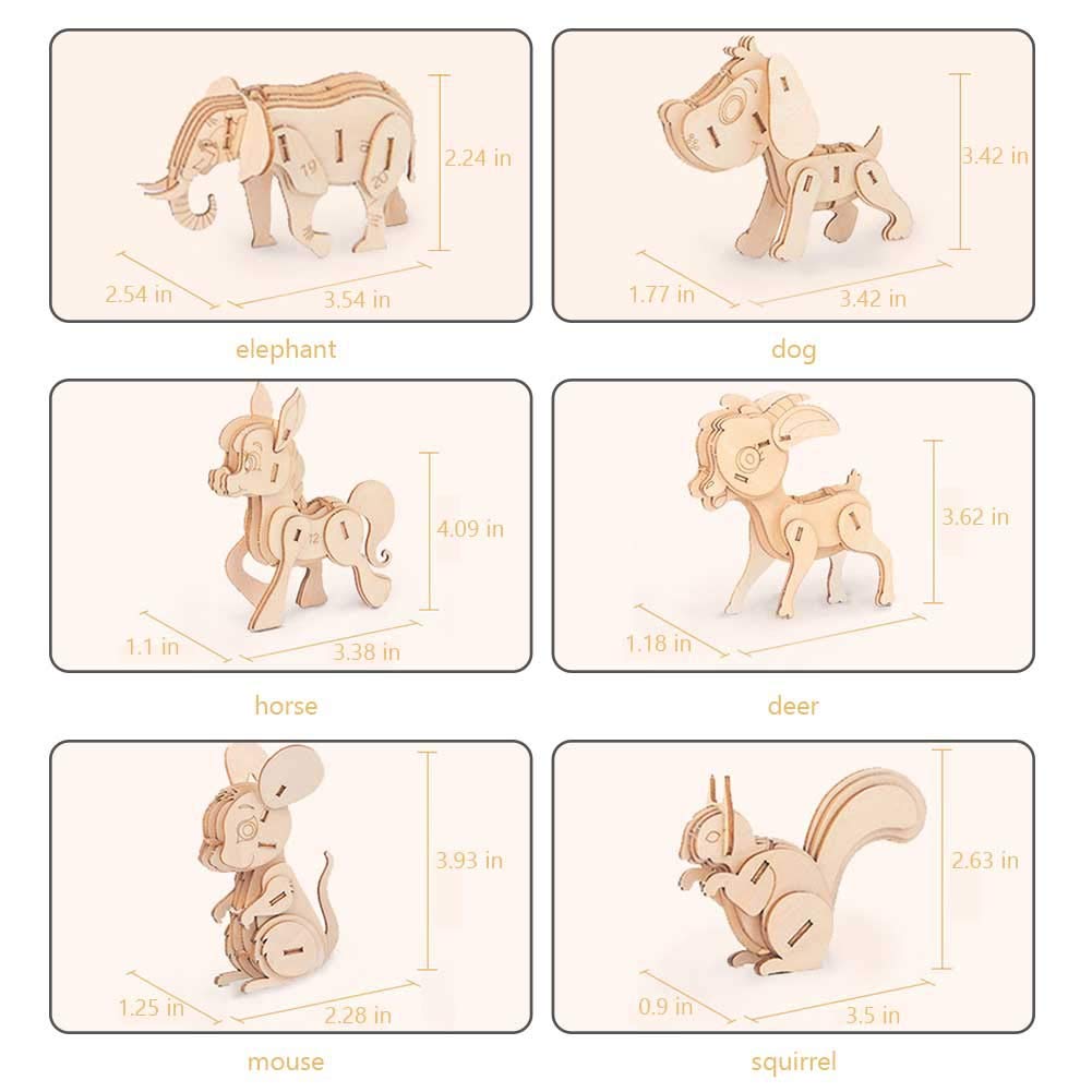 3D Wooden Animal Puzzle Model Kit Toys for Kids Puzzle Build 3D Puzzles Educational Crafts Building Engineering DIY STEAM STEM Learning