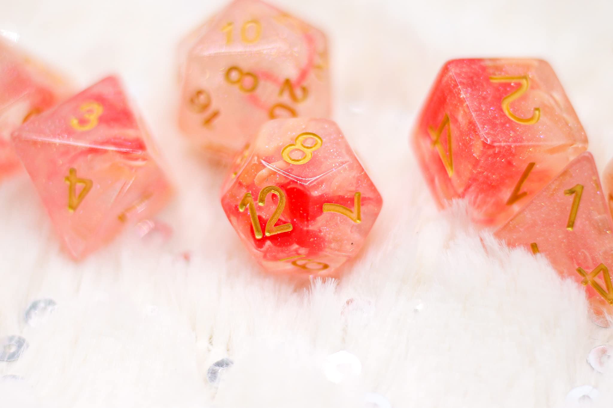 3DEGOS Blossom of Peach DND Dice Set for Dungeons and Dragons Gifts, D&D, D and D, Pathfinder, Accessories, D20, Polyhedral, Resin Dice, Metal, Dice Tray, Tower, Bag, Box
