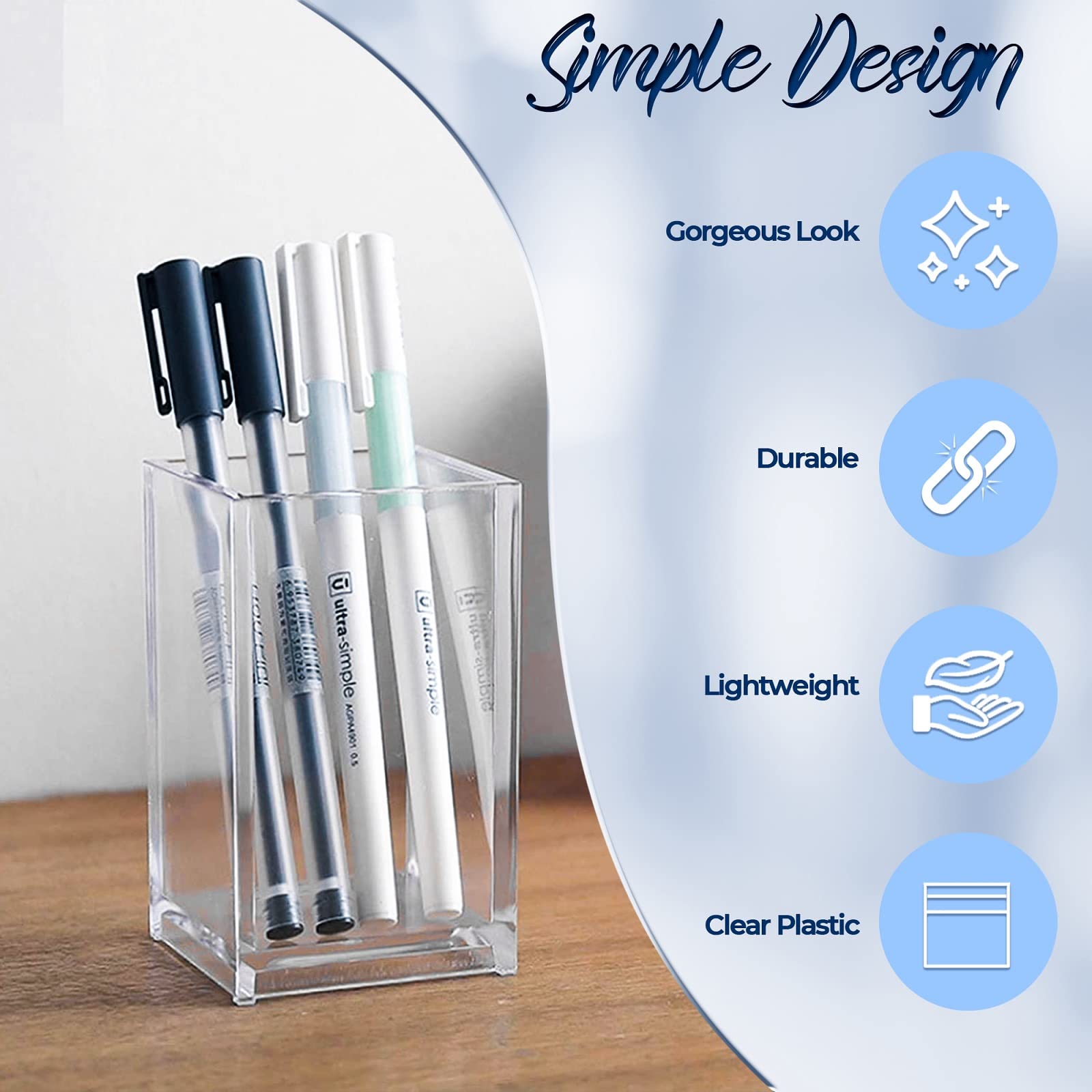 Acrylic Pen Holder for Desk - Includes Metal Keychain – Acrylic Pencil Holder Clear Makeup Brush Holder – Acrylic Desk Accessories, Stationery Organizer for Office Desk Accessory - 1-Piece, 2.6x2.6x4"