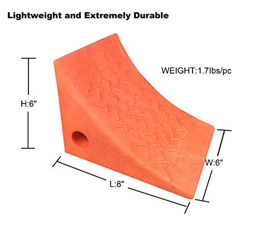 HOXWELL 2 Pack RV Leveling Blocks Wheel Chocks, Premium Heavy Duty Vehicle Wedge Design and Garage Grip Bottom for Travel Trailers, Camper, Truck, Car and ATV Orange 2 Pack