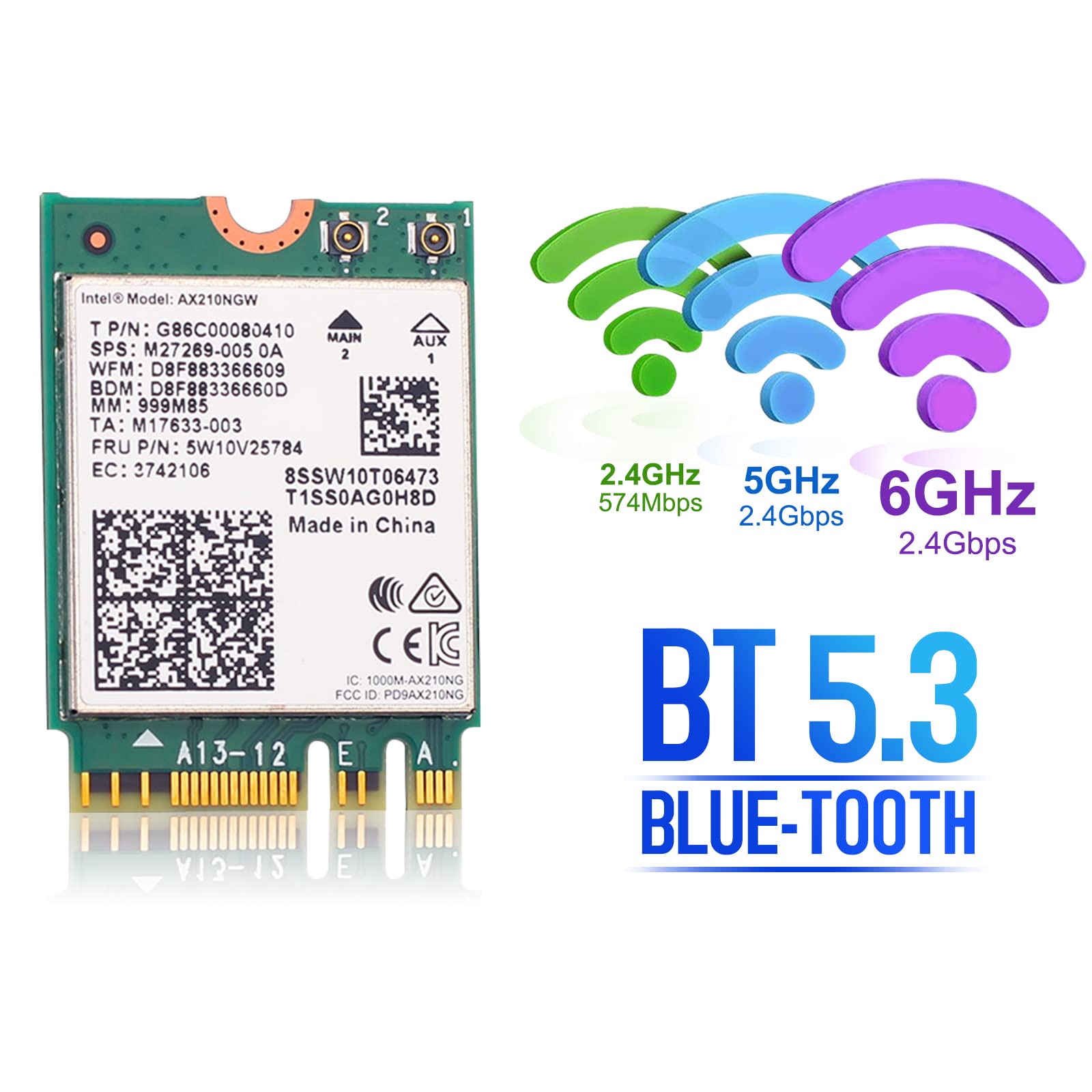 AX210NGW WiFi Card, WiFi 6E 802.11ax Wireless Card Intel AX210 NGW Bluetooth 5.3 Tri-Band 5400Mbps Network Adapter Wireless Module Expand to 6GHz for Laptop Support Windows 10/11 (64bit) M.2/NGFF