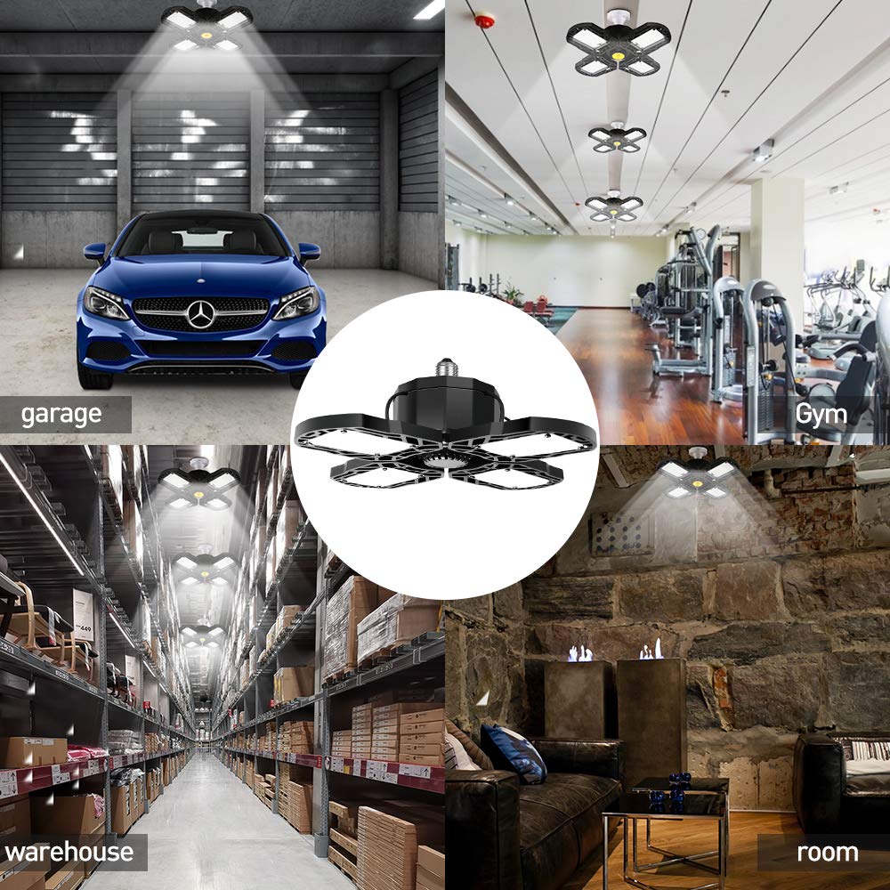 150W Garage Lights,LED Garage Lights-15000LM 6500K Deformable Garage Ceiling Light with 4 Adjustable Panels,LED Shop Light, Triple Glow Light for Garage, Warehouse,WorkshopâŚ