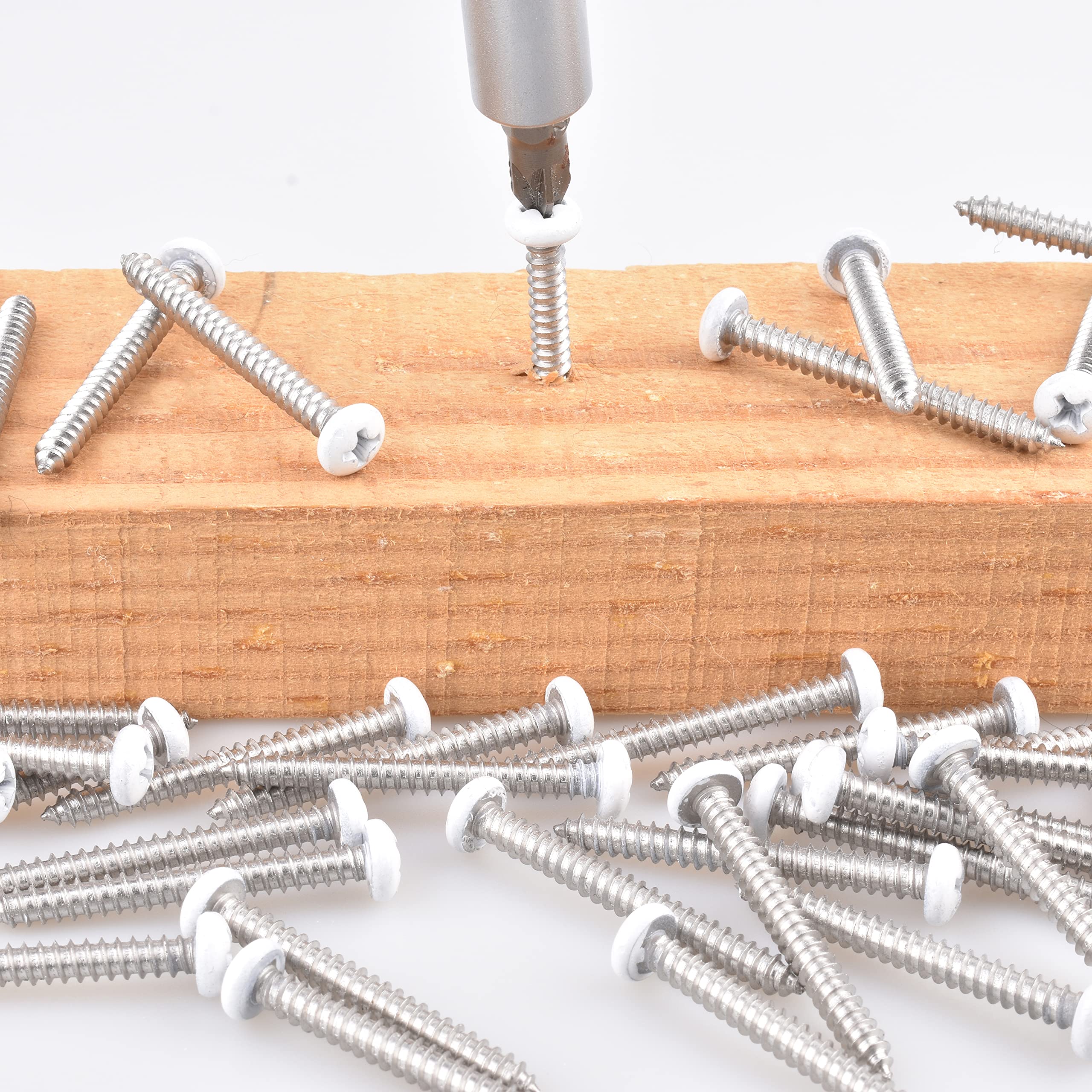 60 pcs # 8 X 1 1/2" White Screws White pan Head Machine Screws White rv Screws Twinfast Thread Cargo RV Zinc Plated Corrosion Resistance #2 Phillips Bit with Screw Bit