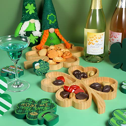 2 Pcs Large Clover Shaped Serving Plates Wooden Shamrock Sectional Serving Tray St Patrick's Day Four Leaves Shaped Platters Irish Serving Dishes Appetizer Section Platter for St Patrick's Supplies