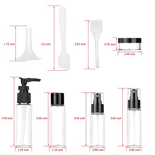 Vitog Travel Bottles Kit, TSA Approved Leak Proof Portable Toiletry Containers Set, Clear flight size PET Cosmetic Containers for Lotion, Shampoo, Cream, Soap, Set of 11 (Black+Plastic)