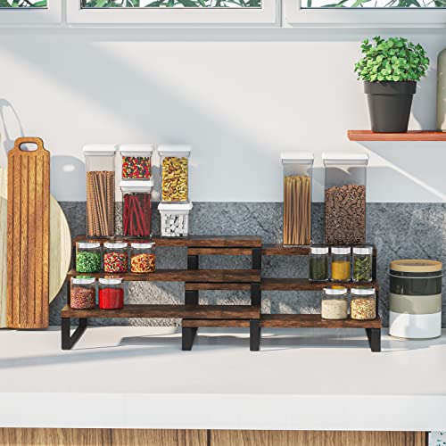 2 Pack 3 Tier Expandable Spice Rack Organizer (13.8β to 26β)Display Riser Stand, Kitchen Cabinet Countertop Pantry Coffee Bar Display Shelf for Spice, Liquor, Perfume, Makeup, Figure, Dolls Collection
