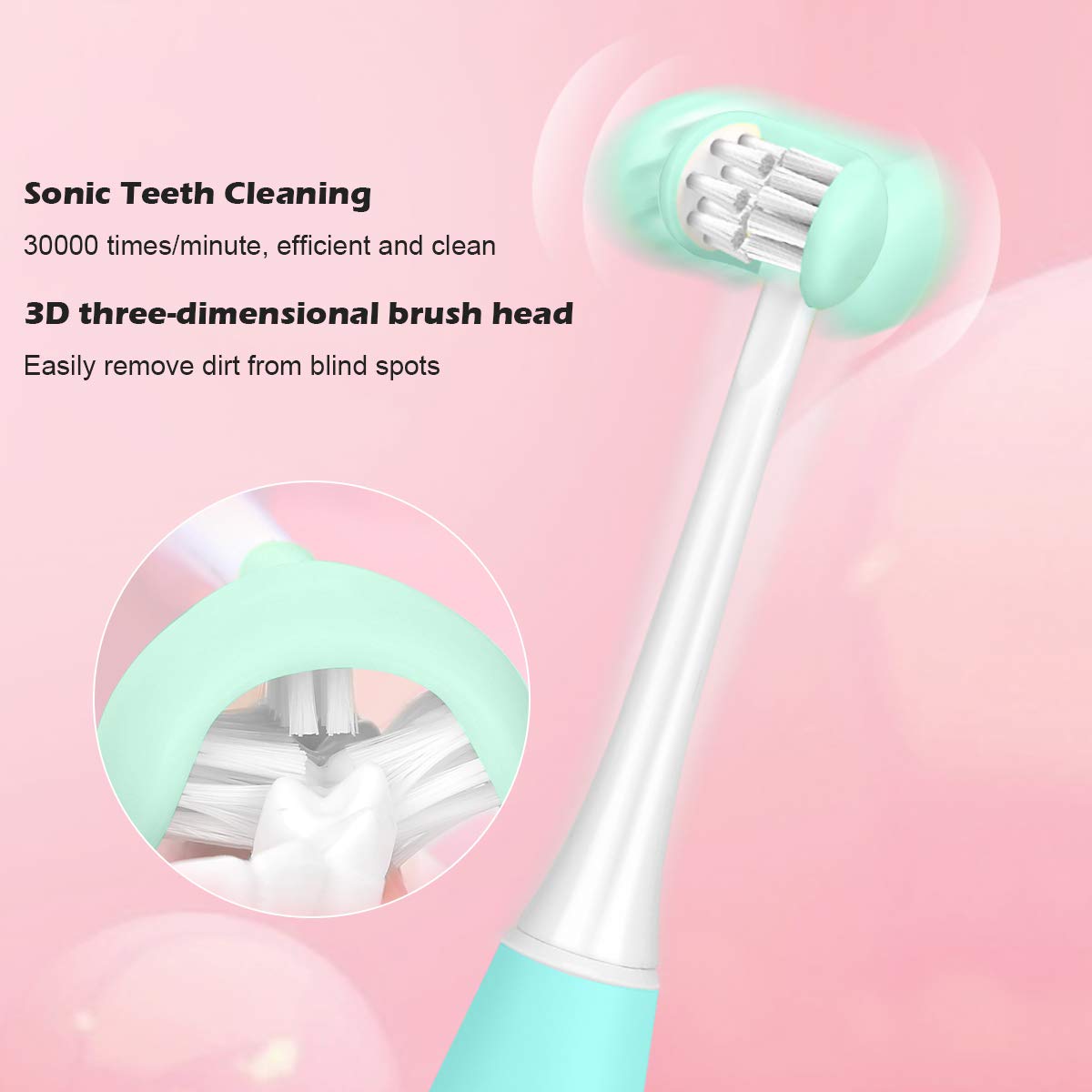 AICase Triple Best Kids Sonic Toothbrush,Rechargeable 32000 VPM Tooth Brush,Patented 3 Brush Head Design,Angled Bristles Clean Each Tooth,for Kids 3+ (Blue)