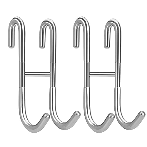 Haitis 2 Pack Over Shower Glass Door Hooks, Polished Silver, SUS 304 Stainless Steel Rack Hooks, Bathroom Frameless Drilling-Free Hanger, for Bathing Suits, Robe, Towel, Squeegee, Loofah, Shaver