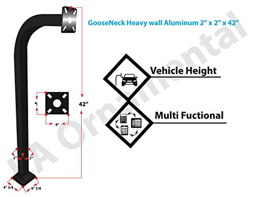 Aluminum Gooseneck Pedestal Keypad Stand Access Control Pedestal mounts gate keypad mounting Post 2" x 2" x 42" (Black)