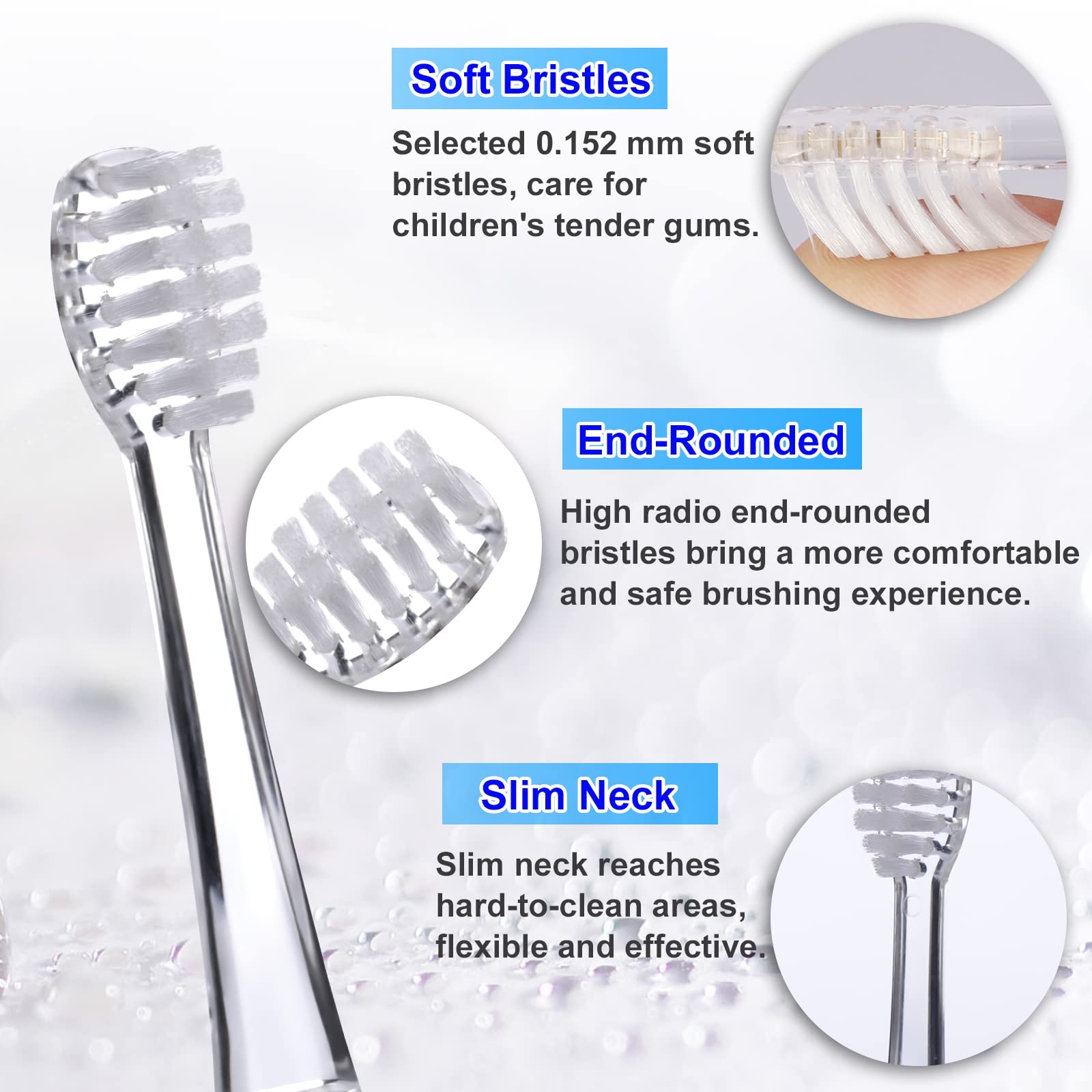 SEAGO Toothbrush Replacement Heads 6 Pack Kids Electric Replacement Brush Heads for SEAGO Toddlers Toothbrushes SG977,sg513 and Other Snap-on Electric Toothbrush