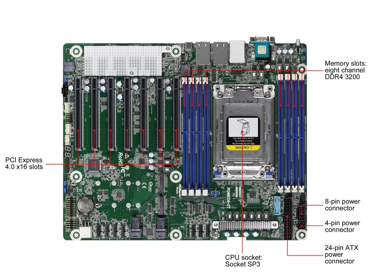 ASRock Rack ROMED8-2T Single Socket SP3 LGA 4094/ DDR4/ SATA3&USB3.1/ V&2GbE/ ATX Motherboard