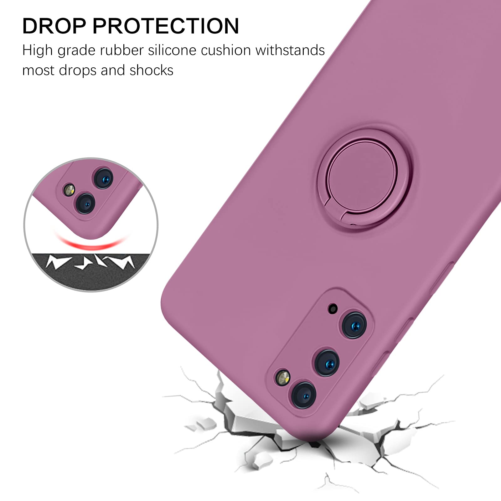 BENTOBEN for Galaxy S20 Case, Phone Case Samsung S20 5G 2020,Slim Silicone Ring Holder Kickstand Support Car Mount Soft Rubber Hybrid Hard Protection Shockproof Bumper Girl Women Cover, Deep Purple