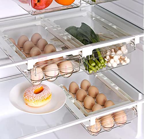 2 Pack Fridge Drawer Organizer, Pull-outrefrigerator Vegetable Drawer Box & Egg Drawer for Refrigerator, Reusable Fruit Storage Containers for Fridge, Multifunctional Food Fridge Organizer